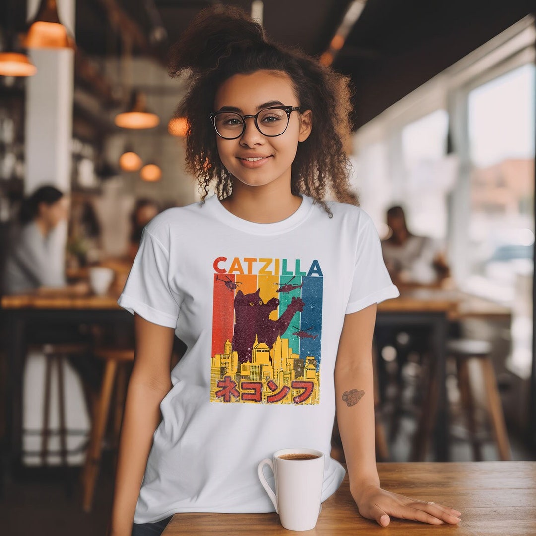 Catzilla T-shirt, Vintage Catzilla Black Cat Shirt, Funny Cat Parody ...