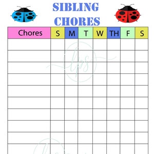 Sibling Chore Chart Printable List Kids Task List Chore | Etsy