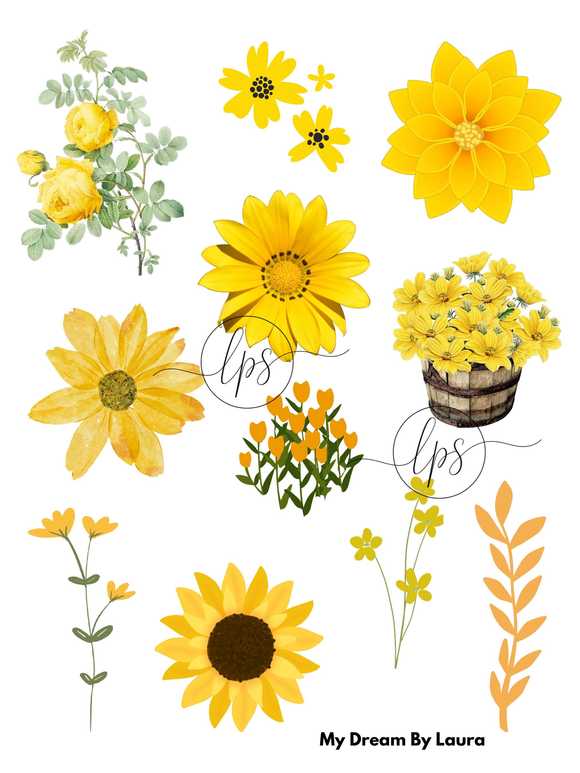 Stickers, Flower Fun Yellow, Flower Stickers, Printable Stickers, PNG ...