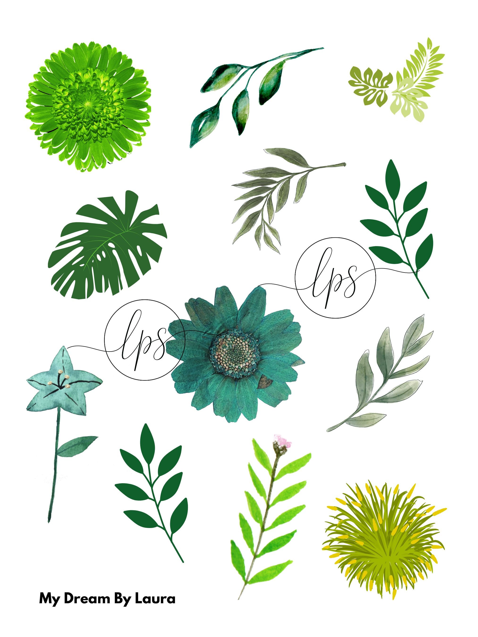 Stickers, Flower Fun Green, Flower Stickers, Printable Stickers, PNG ...