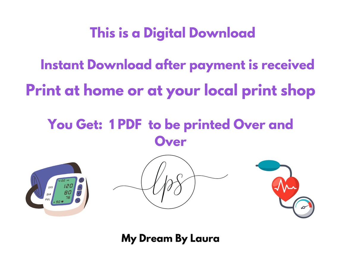 Blood Pressure Tracker, Blood Pressure Log, Health Tracker, Printable ...