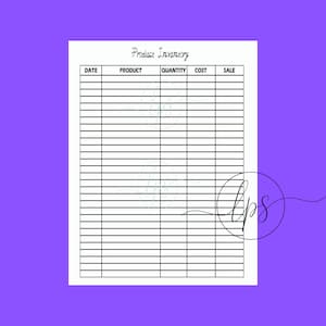 Product Inventory, Product Spreadsheet, Product Tracker, Printable ...