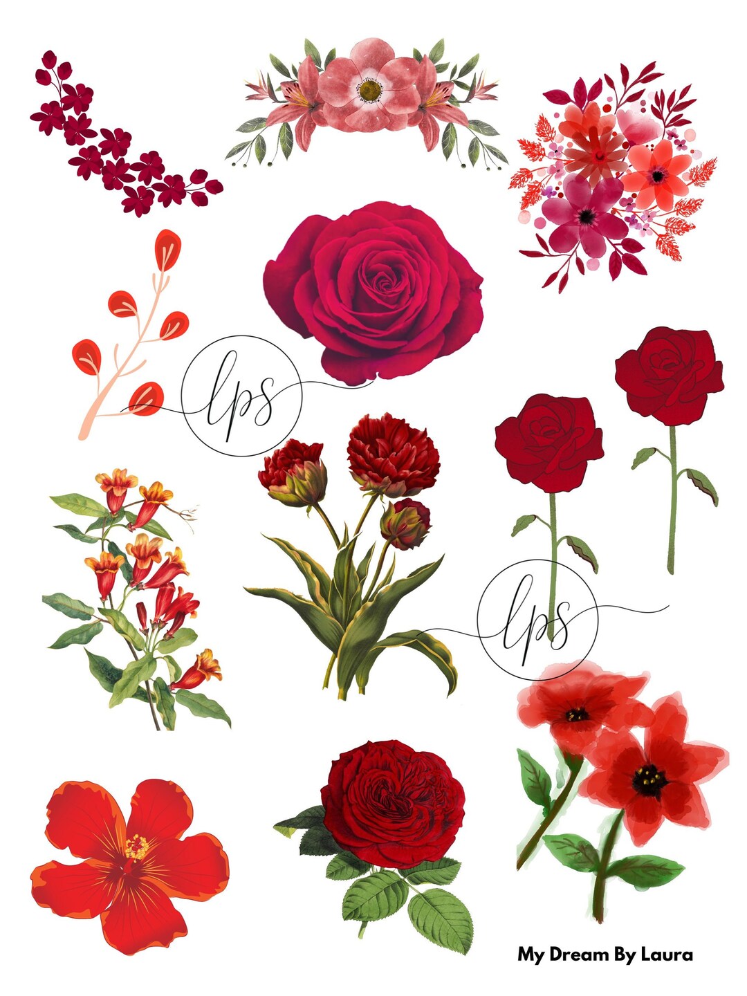 Stickers, Flower Fun Red, Flower Stickers, Printable Stickers, PNG ...