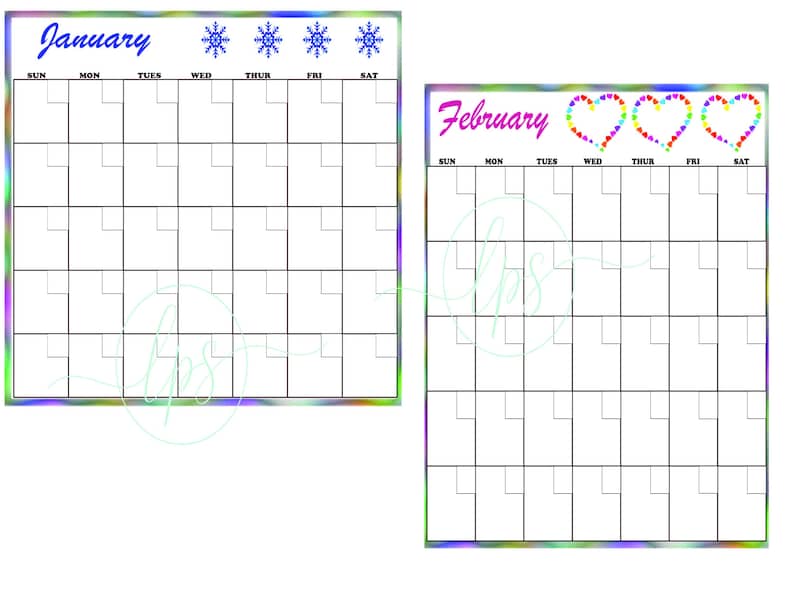 Monthly Undated Calendar, Blank Calendar Pages, Monthly Calendar ...