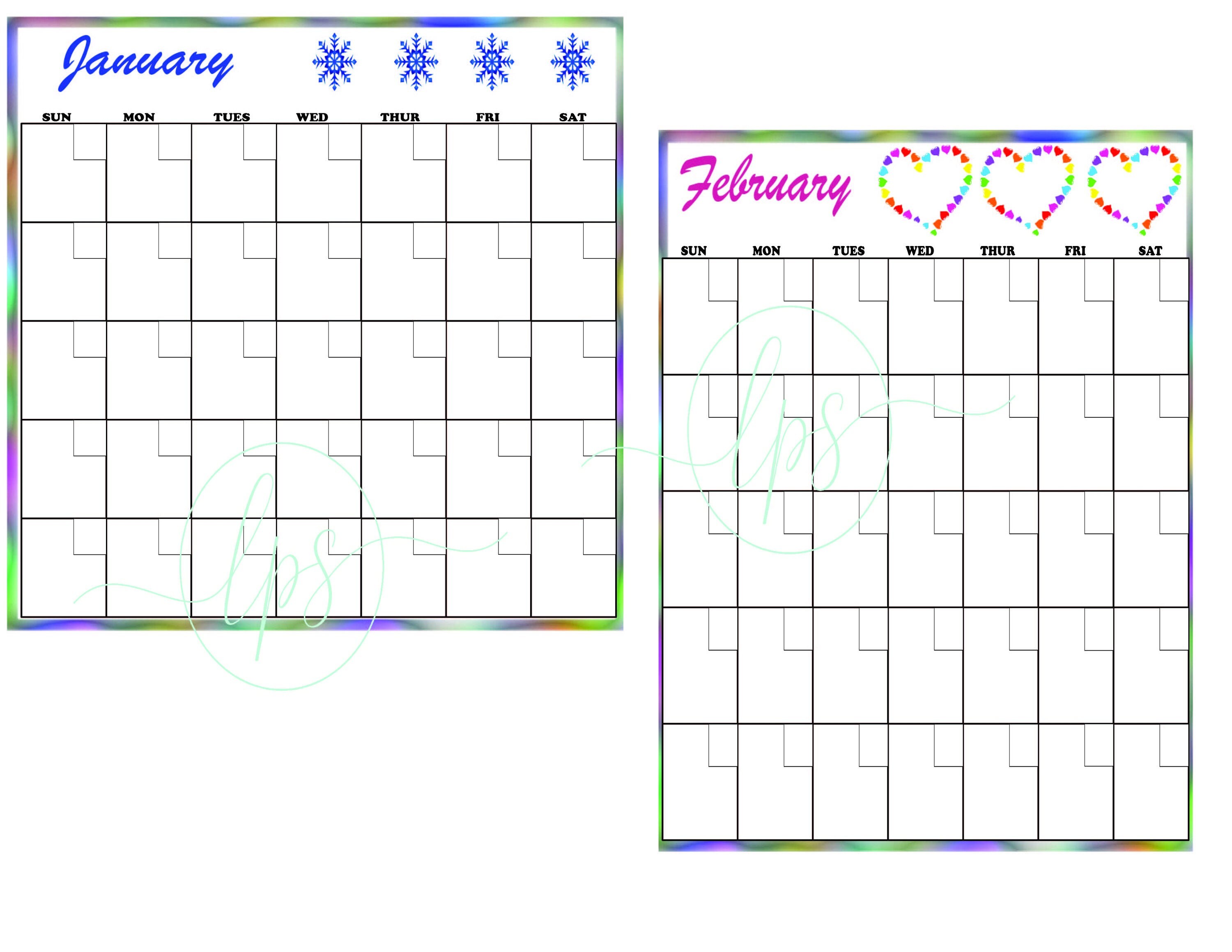 Monthly Undated Calendar, Blank Calendar Pages, Monthly Calendar ...