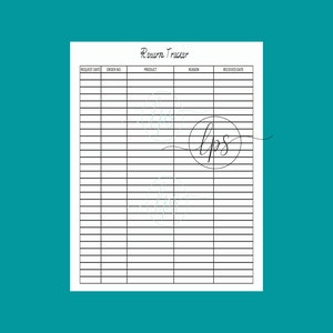 Return Tracker, Return Log, Service Tracker, Return Order, Return Item, Return Product, Return ...