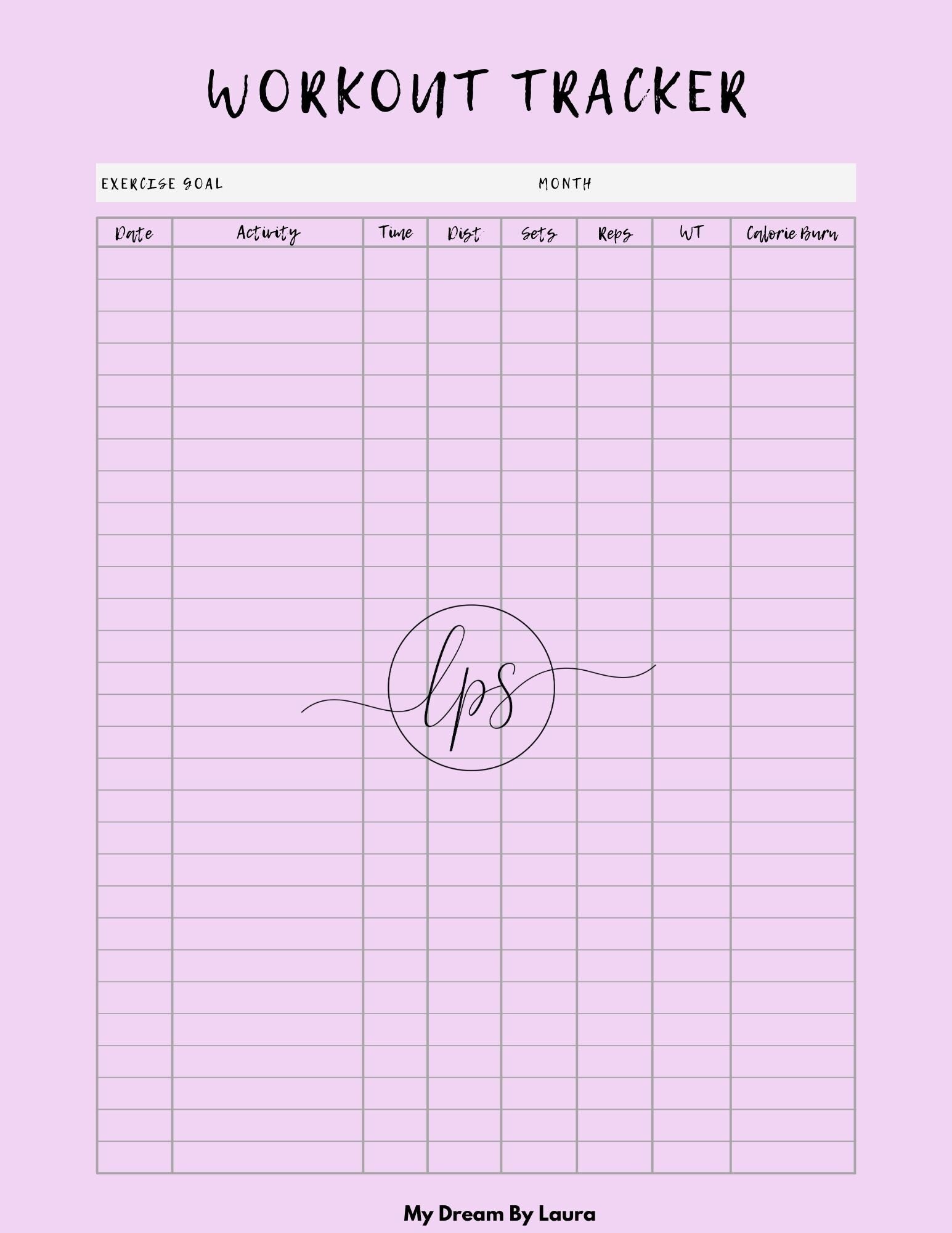 Workout Tracker, Workout Log, Daily Workout Tracker, Fitness Tracker ...