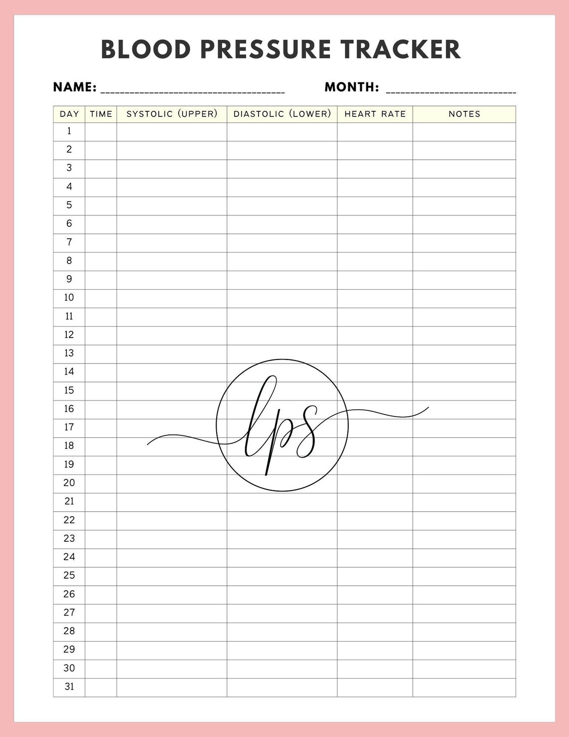 Blood Pressure Tracker, Blood Pressure Log, Health Tracker, Printable ...