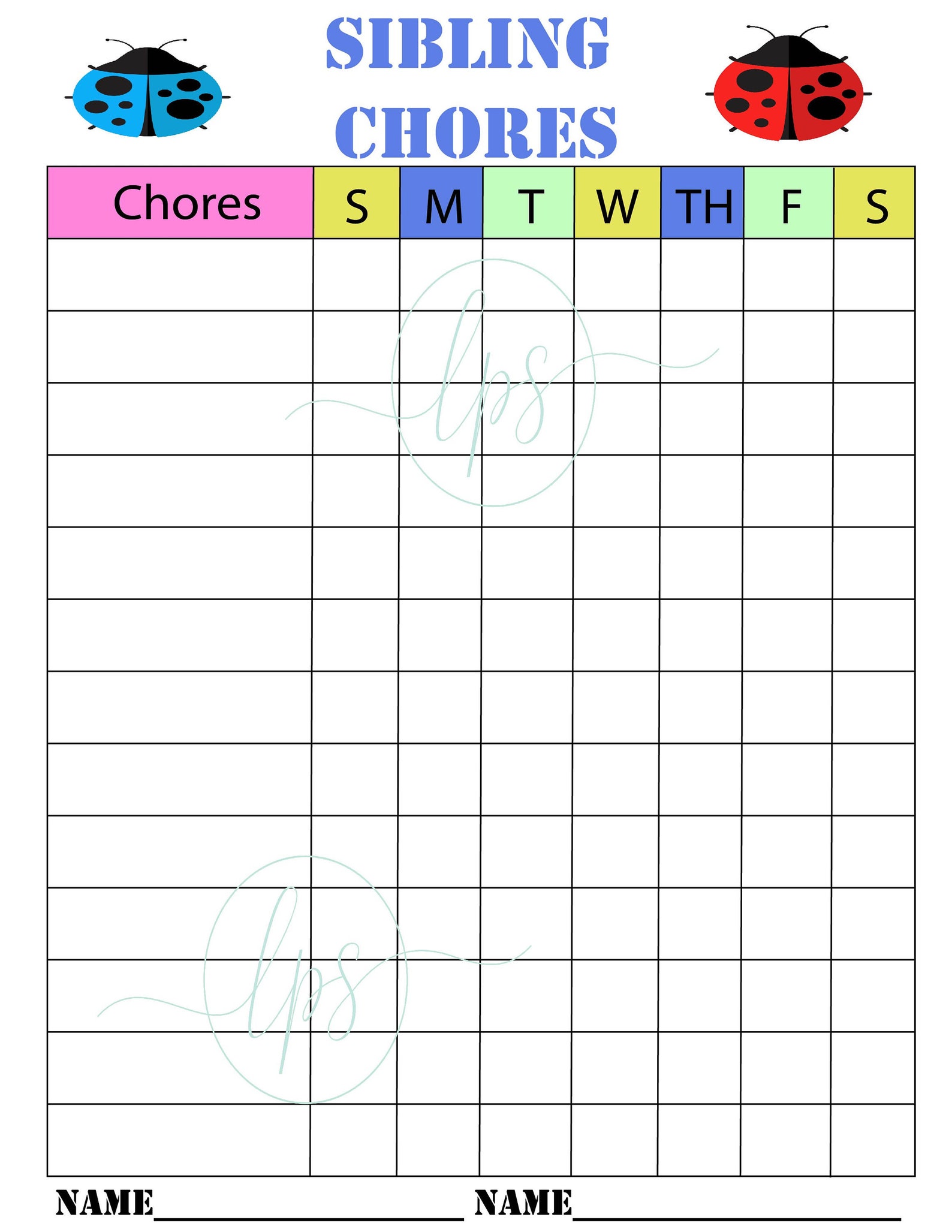 Sibling Chore Chart Printable List Kids Task List Chore | Etsy