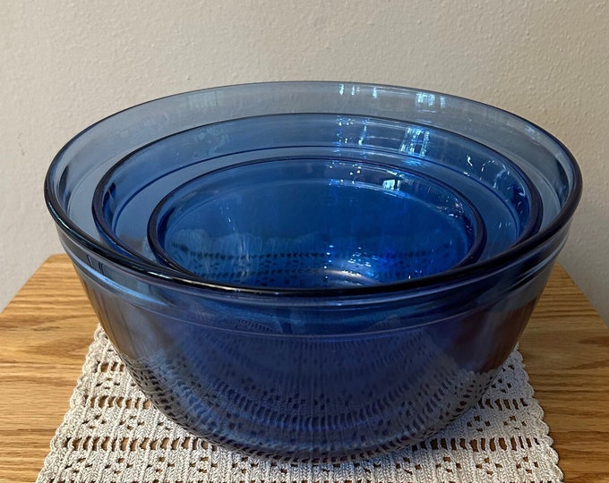 Vintage Clear Cobalt Blue Nesting Bowls Glass Anchor Ovenware - Etsy