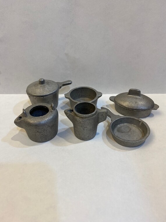 Vintage Cast Metal Miniature Doll Dishes Pots Pans Coffee Etsy