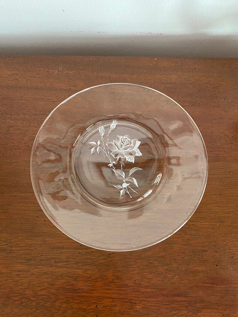 4 Vintage Clear Glass Crystal 8" Plates With Etched Roses (heisey?) - Etsy
