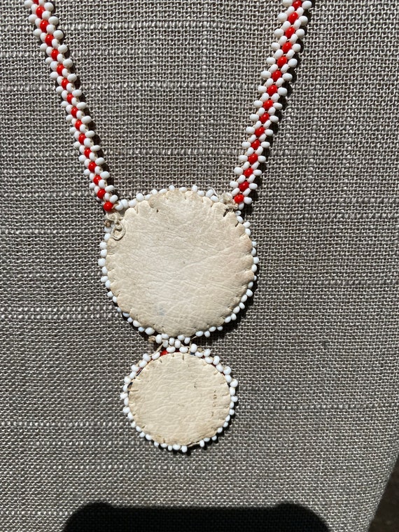 Vintage Native American Rosettes Seed Beaded Necklace… - Gem