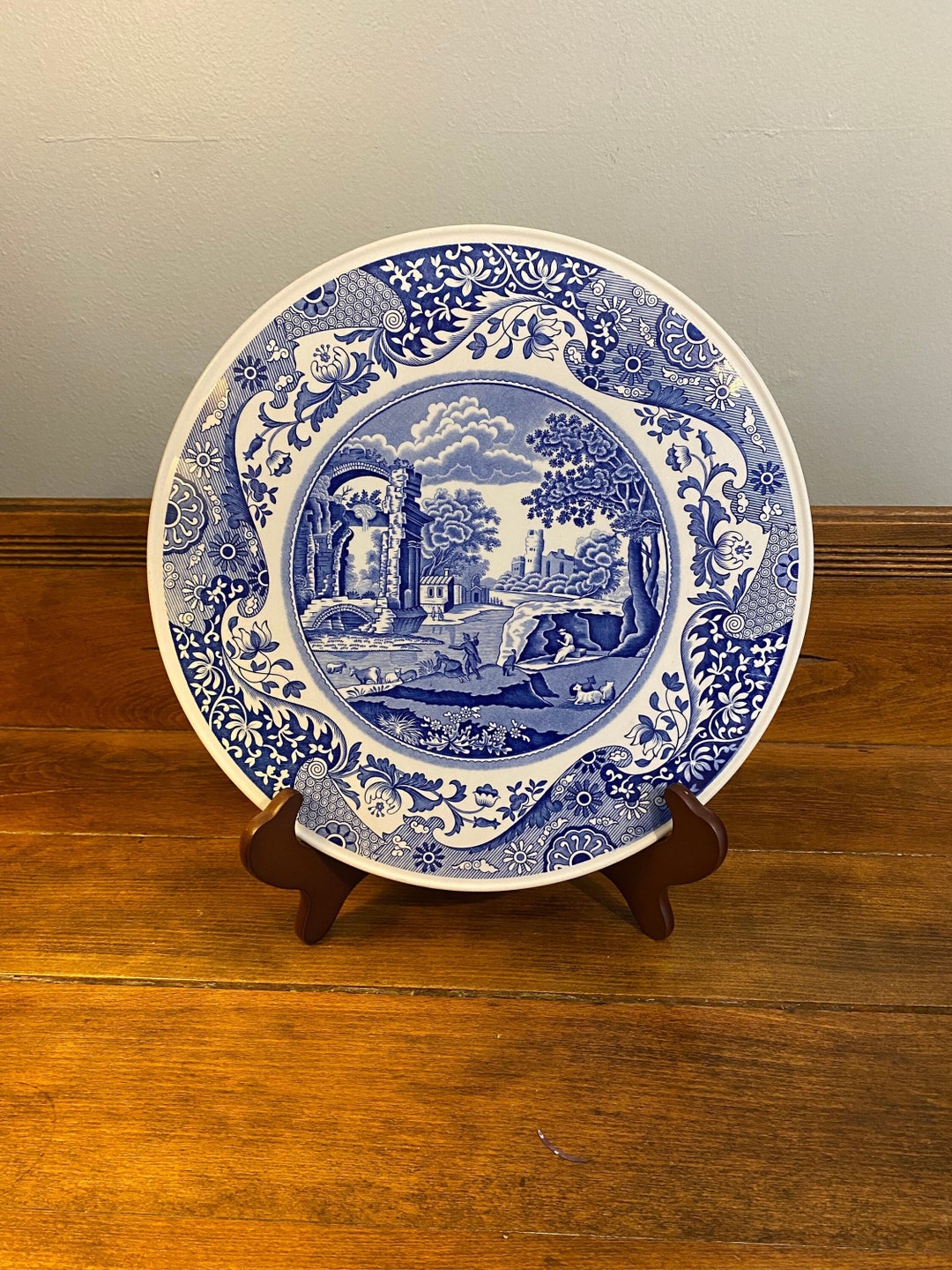 Spode Porcelain Blue Italian Cake Serving Plate Blue and White Design ...
