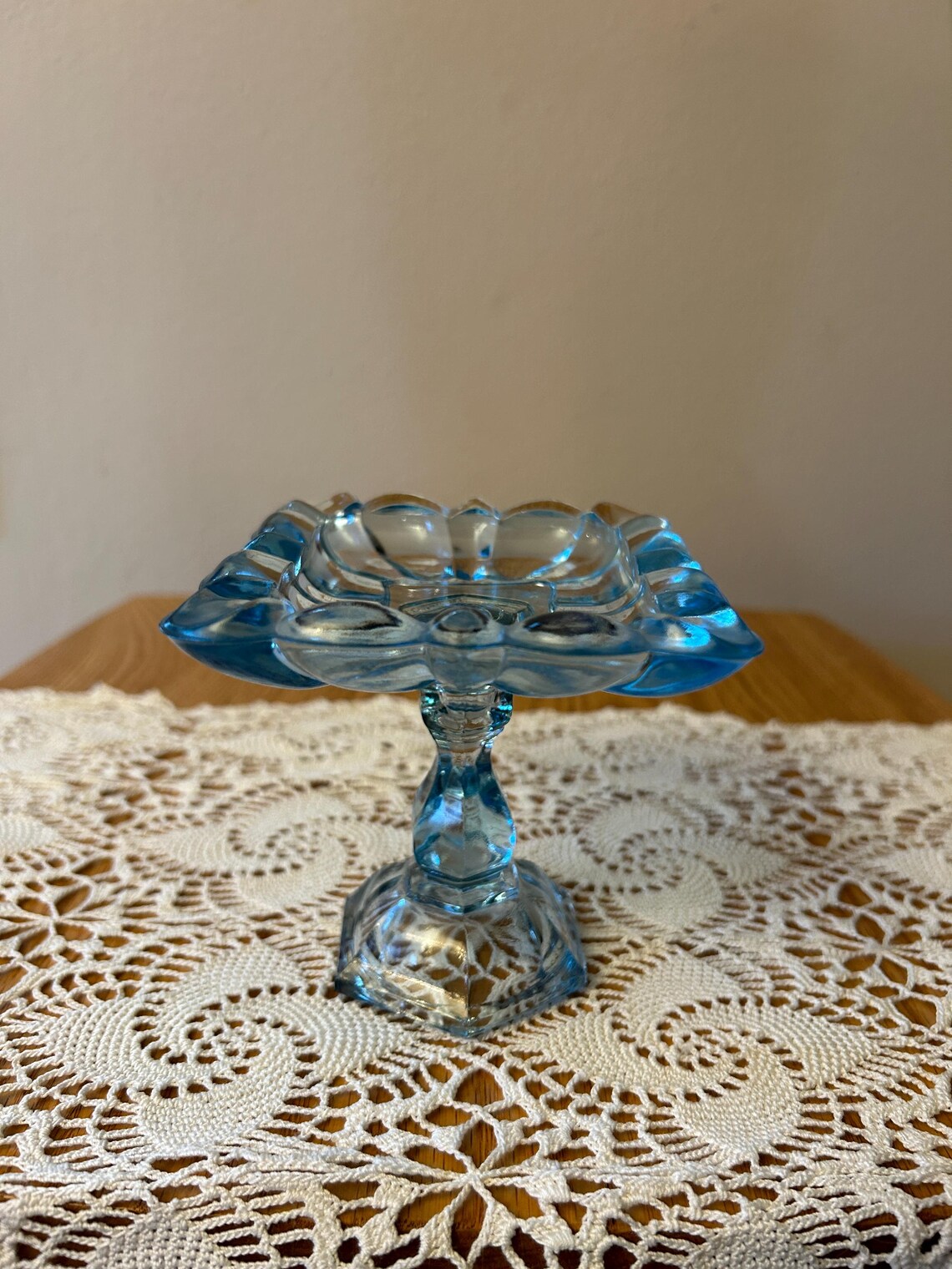 Blue Glass Footed Calling Card Tray and Candle Holders Tiara Indiana ...
