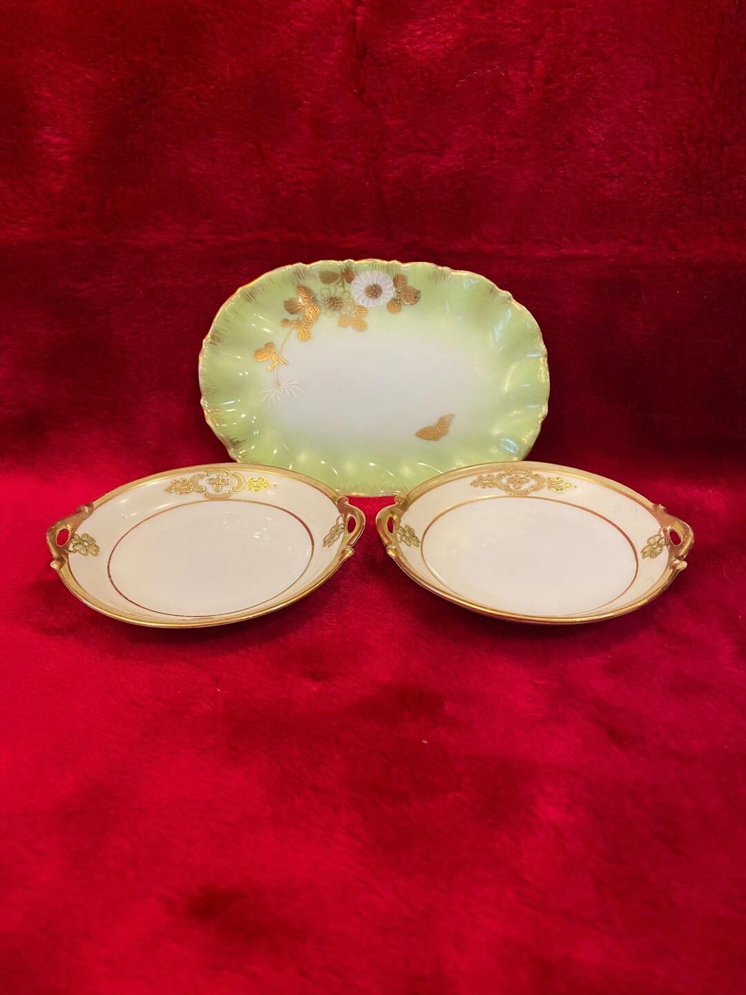 Tiny Nippon Plates Hand Painted Gold Leaf Tea Plates Butter Pats Nuts ...