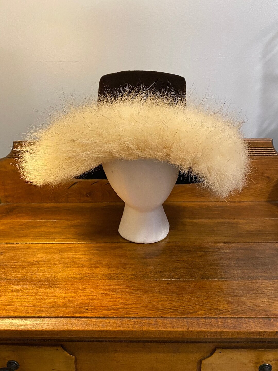 Vintage Italian Hat Dark Brown Felted Wool With White Fox Fur Trim ...