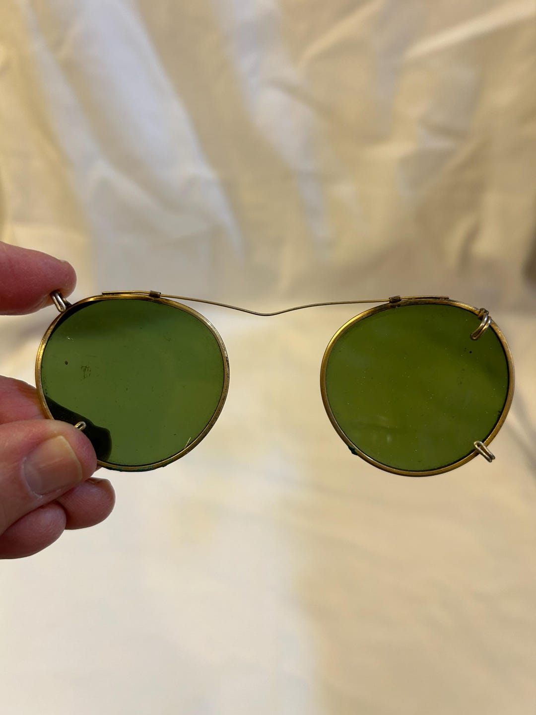 Vintage Green Glass Aviator Clip-on Sunglasses With Brass Frame - Etsy