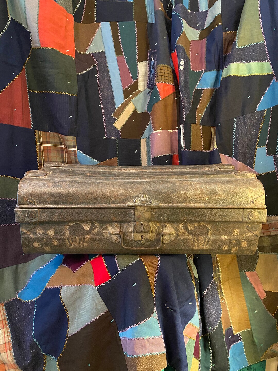 Vintage Metal Train Case Suitcase With Folk Art Stenciling Handles and ...