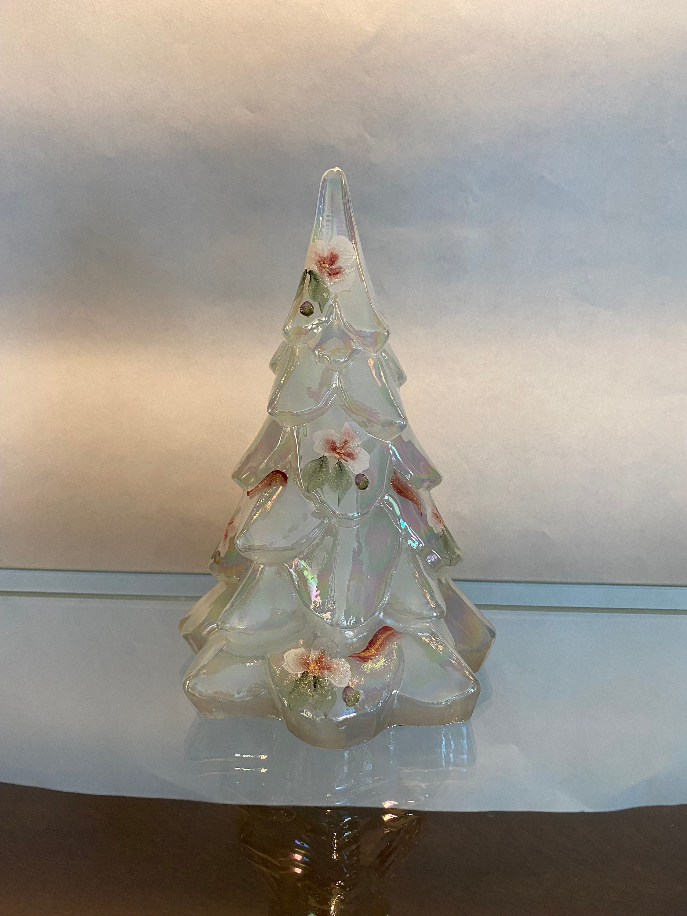 Fenton Glass Opalescent Tree With White and Pink Flowers - Etsy