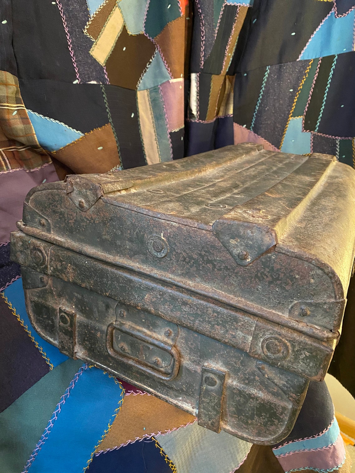 Vintage Metal Train Case Suitcase With Folk Art Stenciling - Etsy