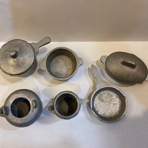 Vintage Cast Metal Miniature Doll Dishes Pots, Pans, Coffee Pot and Tea ...