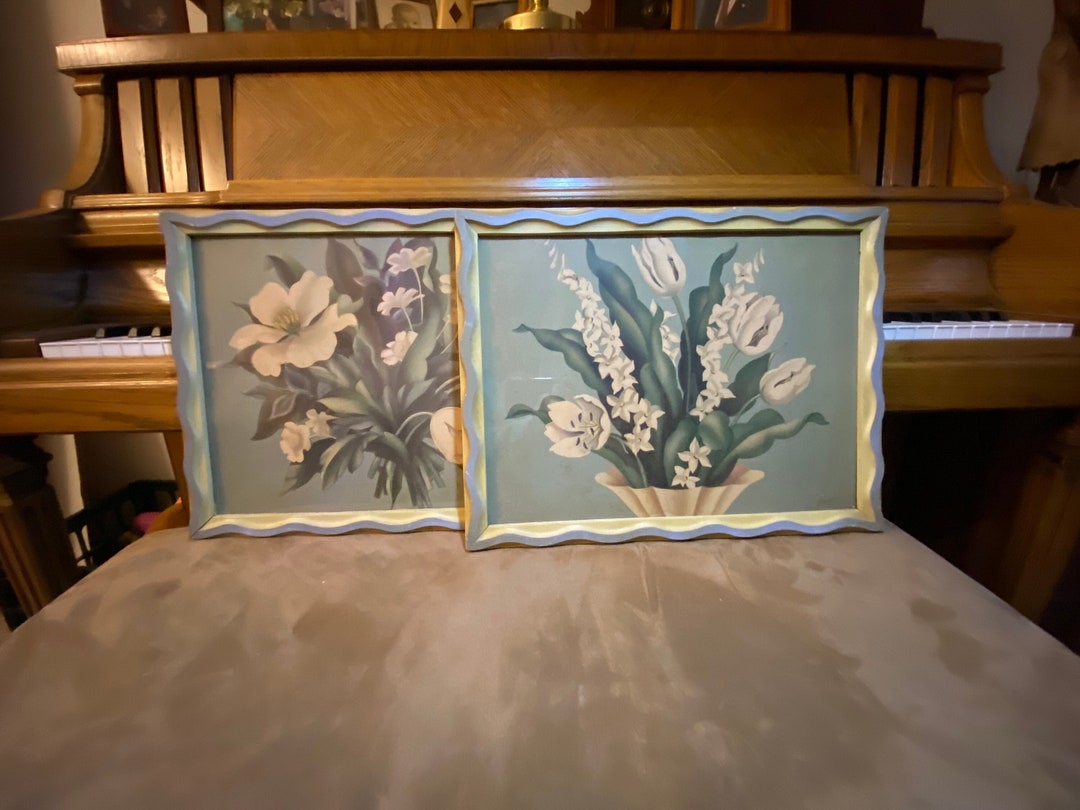 Pair of Large De Jonge Floral Still Life Lithograph Prints Framed 1940 ...