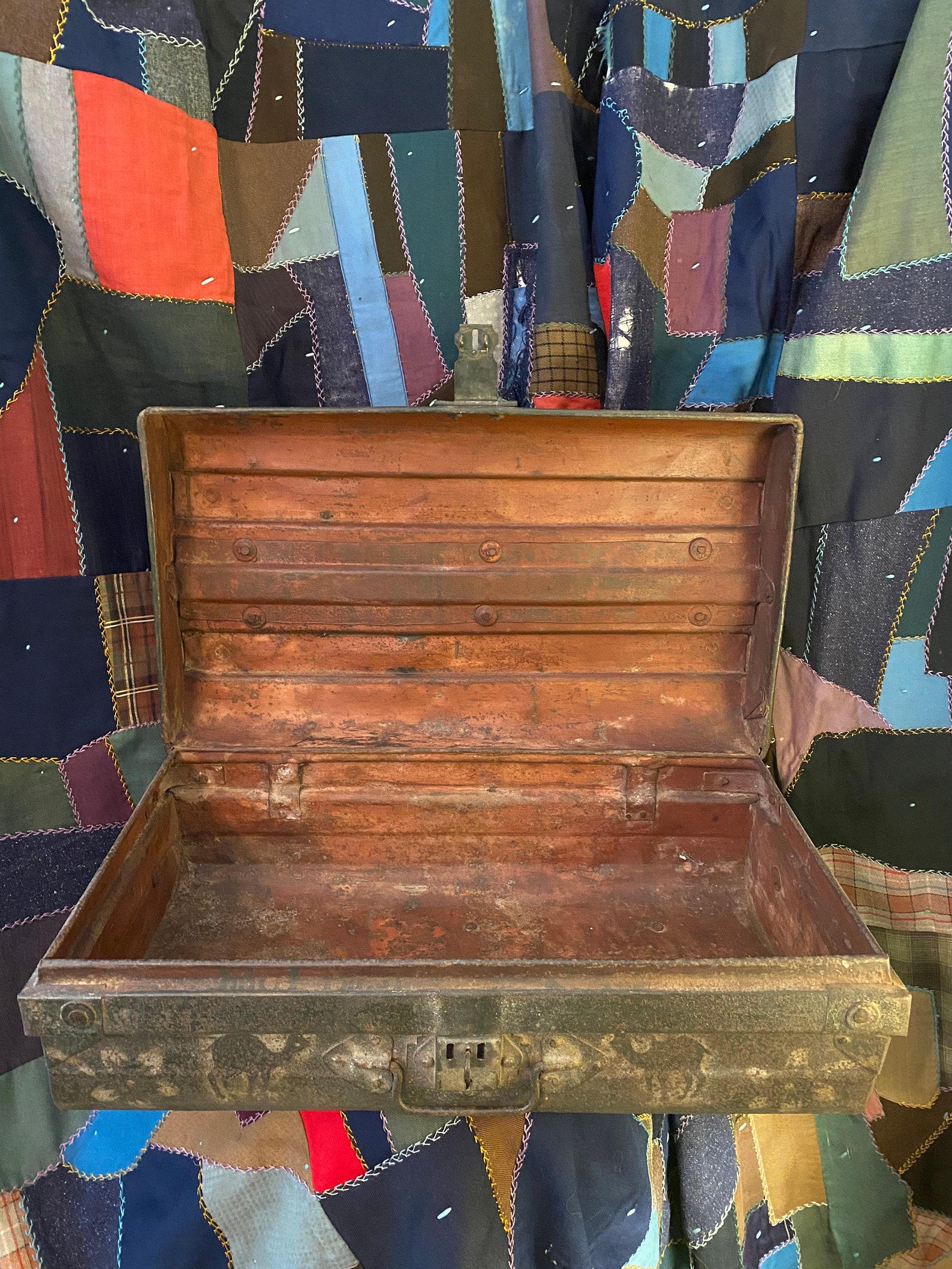 Vintage Metal Train Case Suitcase With Folk Art Stenciling - Etsy