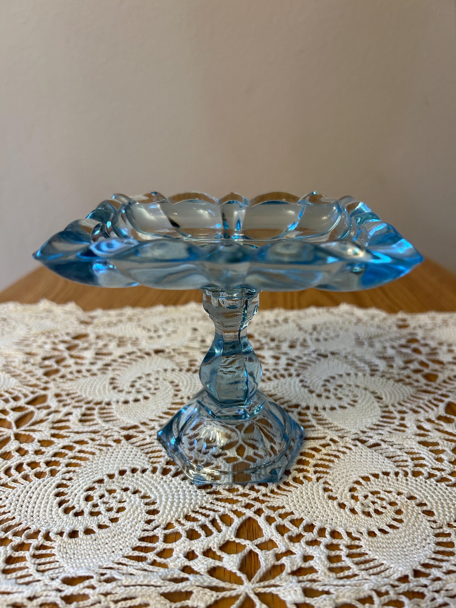 Blue Glass Footed Calling Card Tray and Candle Holders Tiara Indiana ...