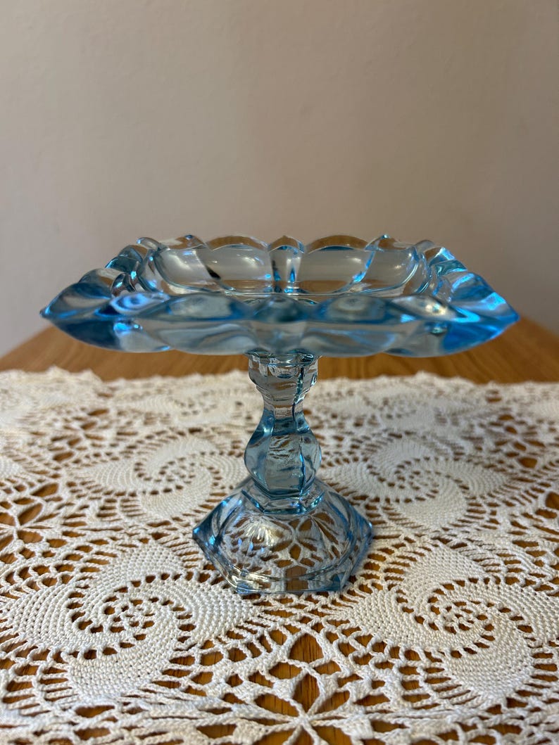 Blue Glass Footed Calling Card Tray and Candle Holders Tiara Indiana ...