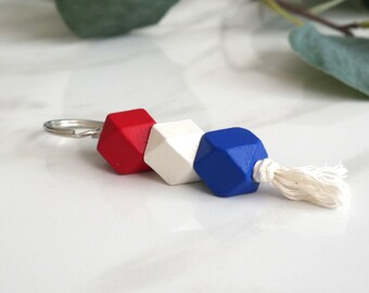 Red, White, & Blue Wooden Bead Keychain or Zipper Charm - Etsy