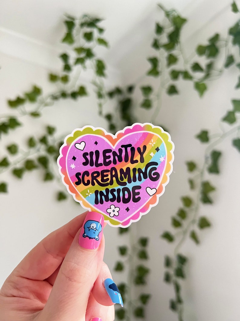 Silently Screaming Inside Sticker | Cute Cat Waterproof Mental Health ...