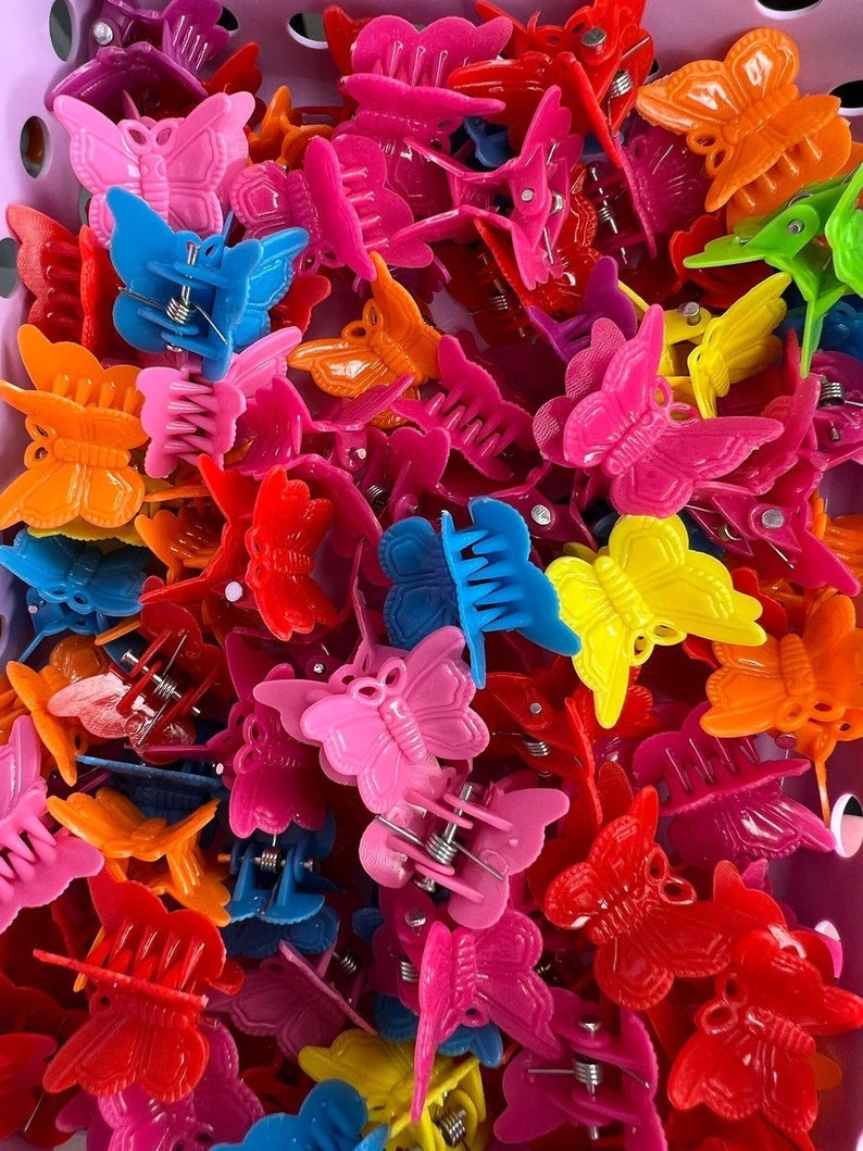 12pc Mini Butterfly Hair Clips 8 Colours Claw Pink Purple Blue Yellow ...