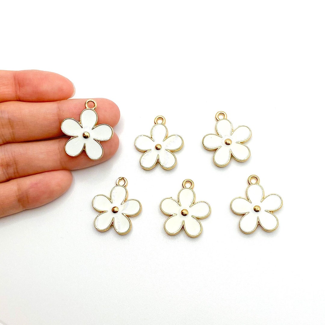 White Gold Flower Charm, Alloy Gold Plated Charm With Eyepin for ...