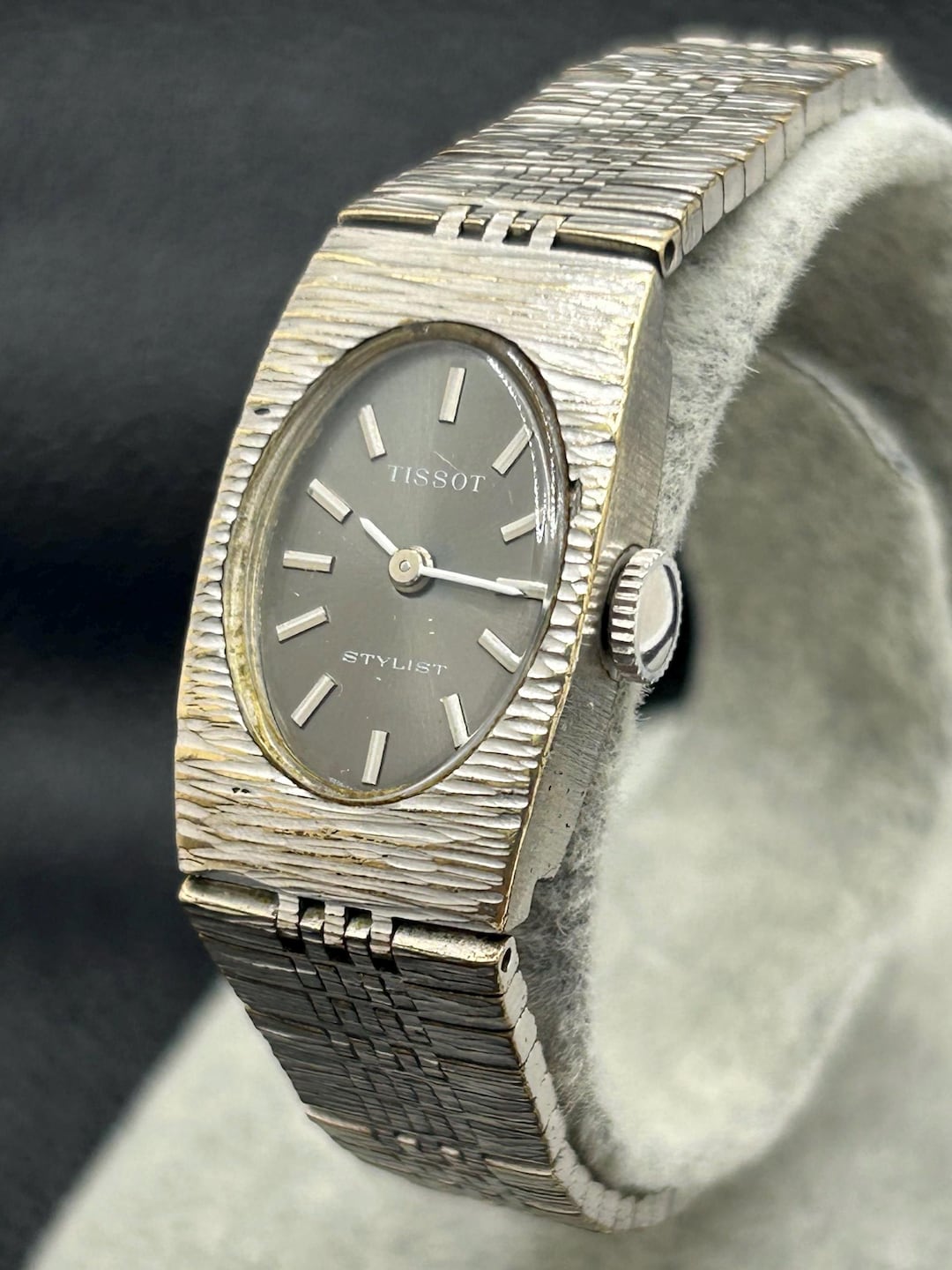 Vintage Tissot Stylist Textured Silver-tone Oval Case & Bracelet ...