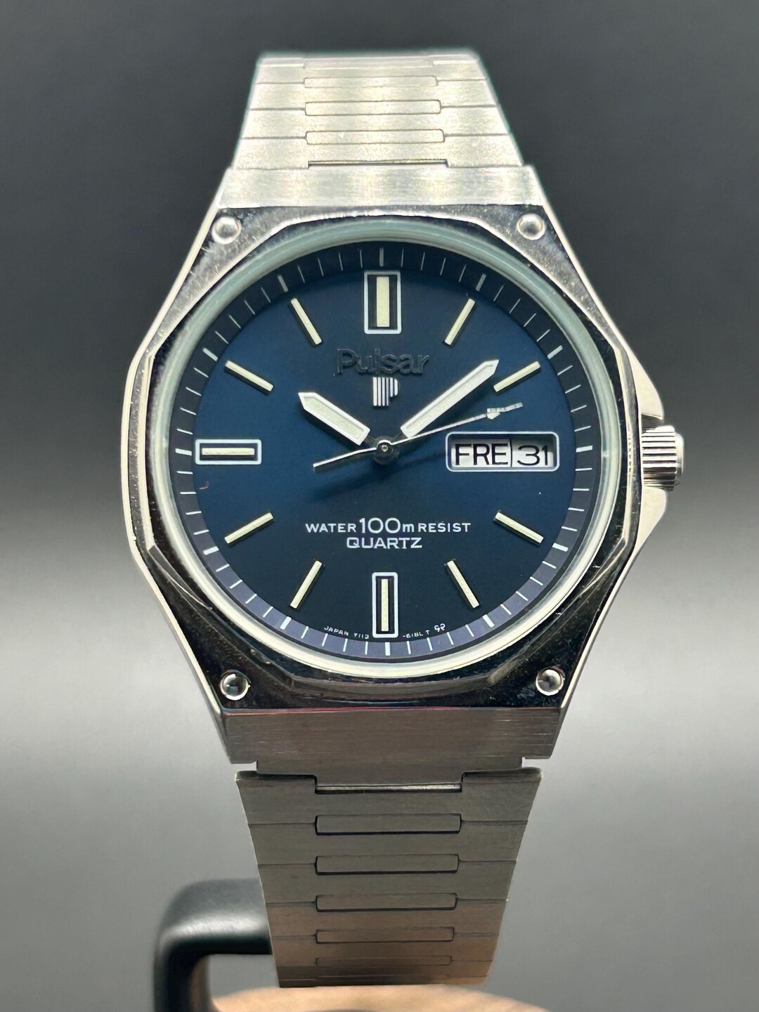 Vintage Pulsar Blue Dial Day Date Divers Style 1980s Men’s Quartz Watch ...