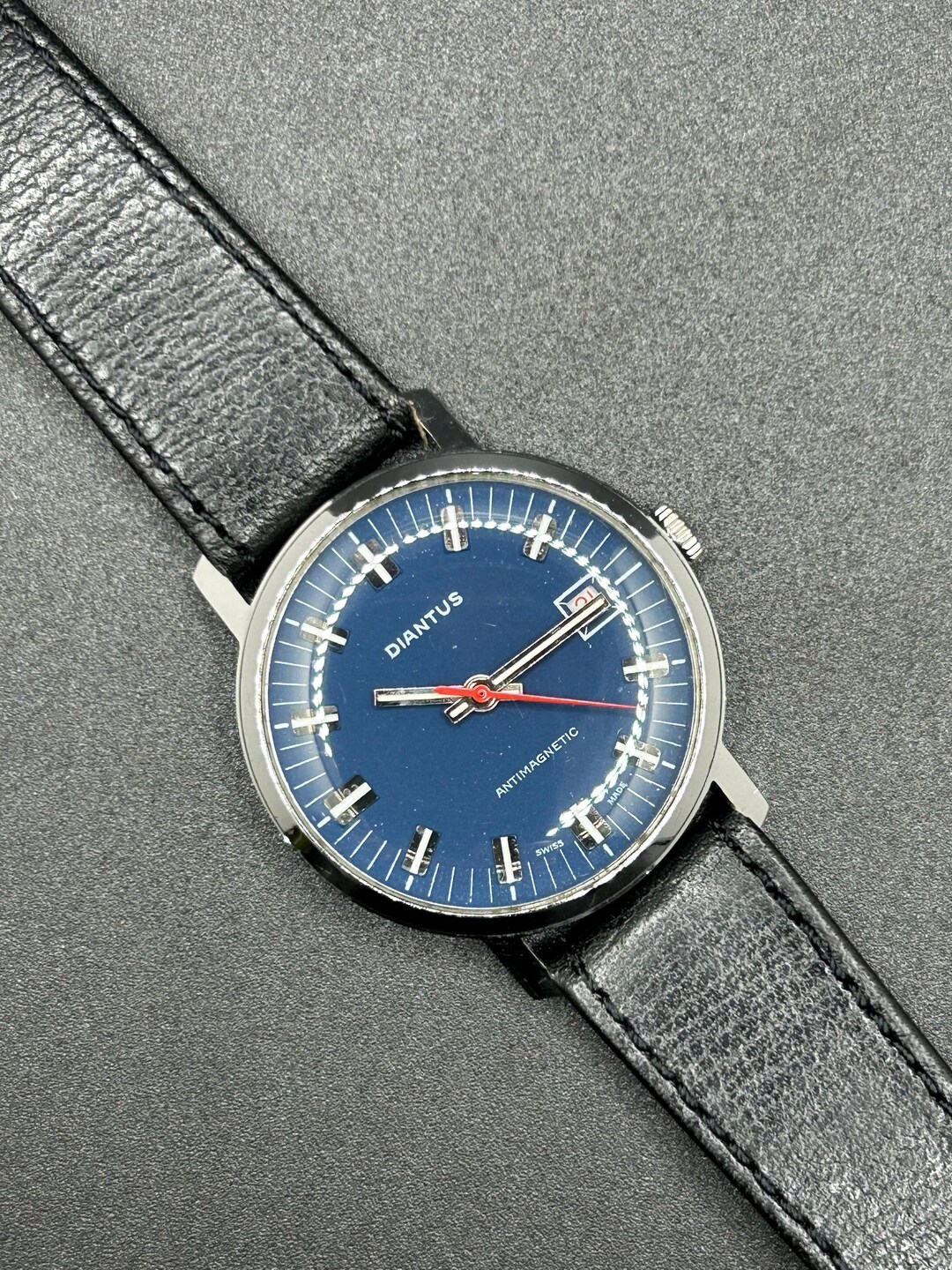 Vintage Diantus Swiss Watch With Blue Dial Date Antimagnetic Mechanical ...