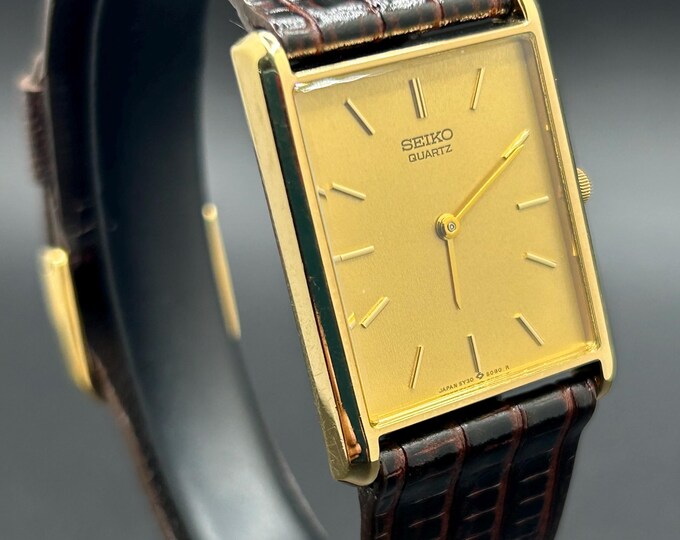 Vintage Seiko 5Y30-5069 Gold Tone Tank Style Minimalist Dial Men’s ...