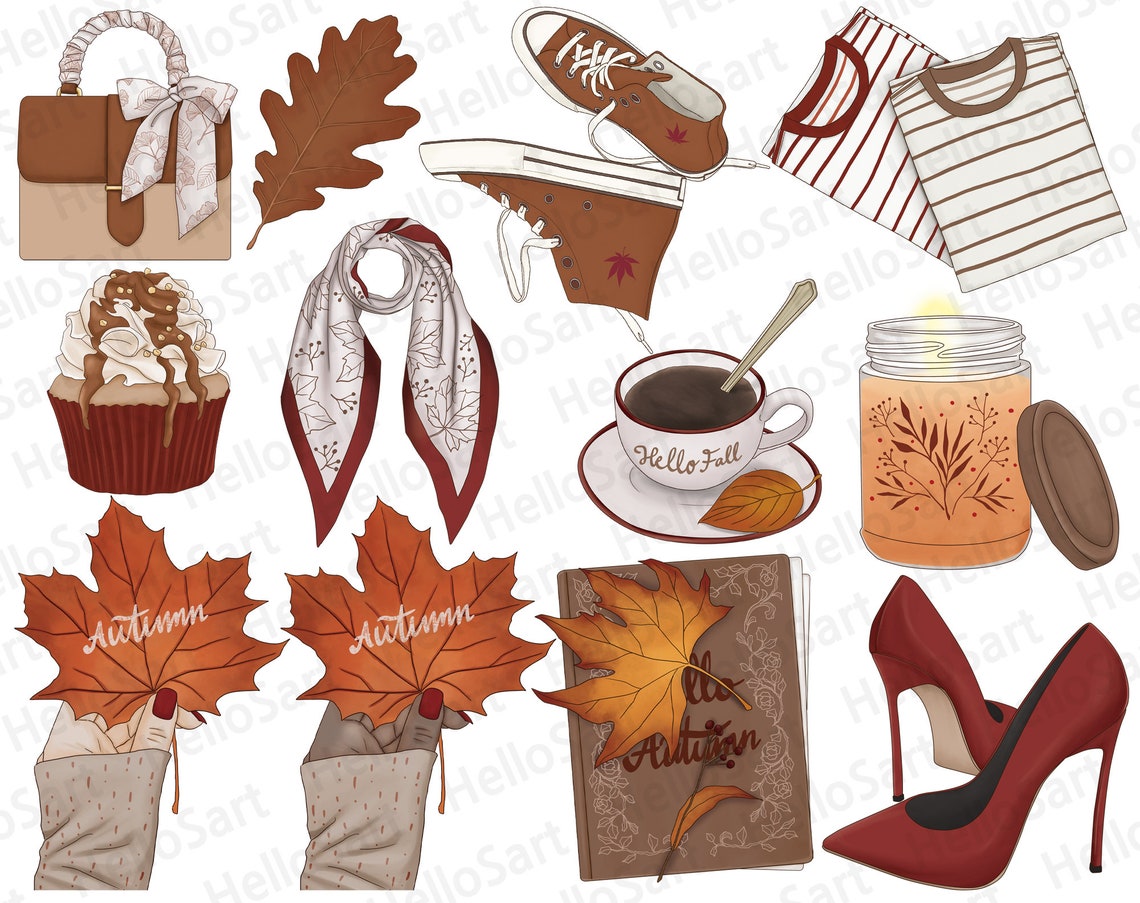 Autumn Leaves Clipart Fall Clipart Cozy Clipart Girl Clipart - Etsy