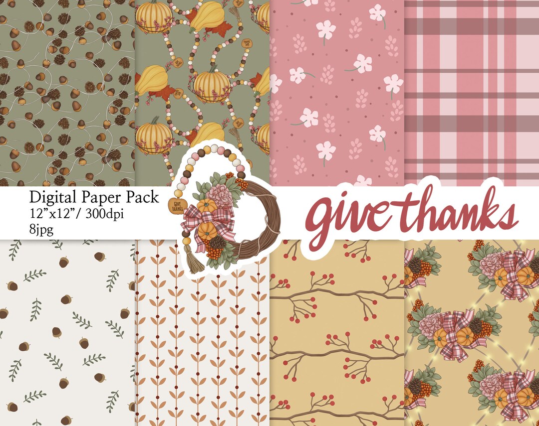 Give Thanks Paper Harvest Pattern Fall Pattern Planner Sticker Digital ...