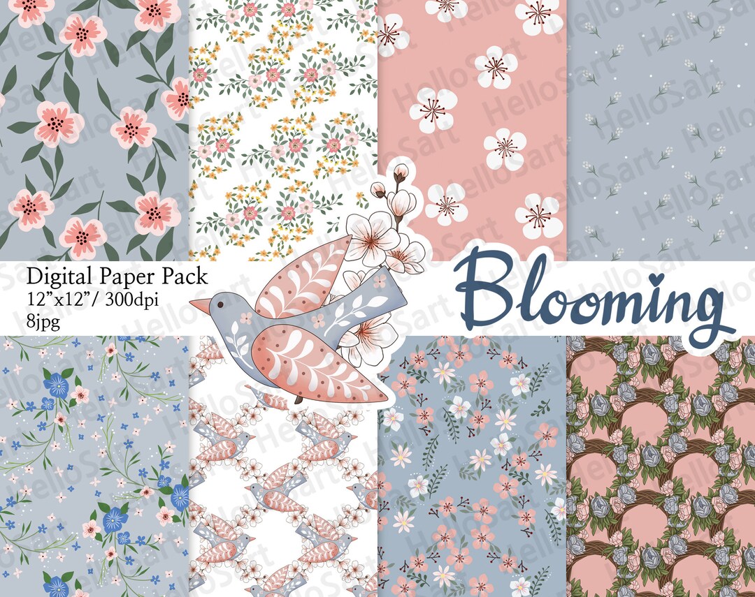Blooming Spring Flower Pattern Digital Paper: Scrapbook Planner ...