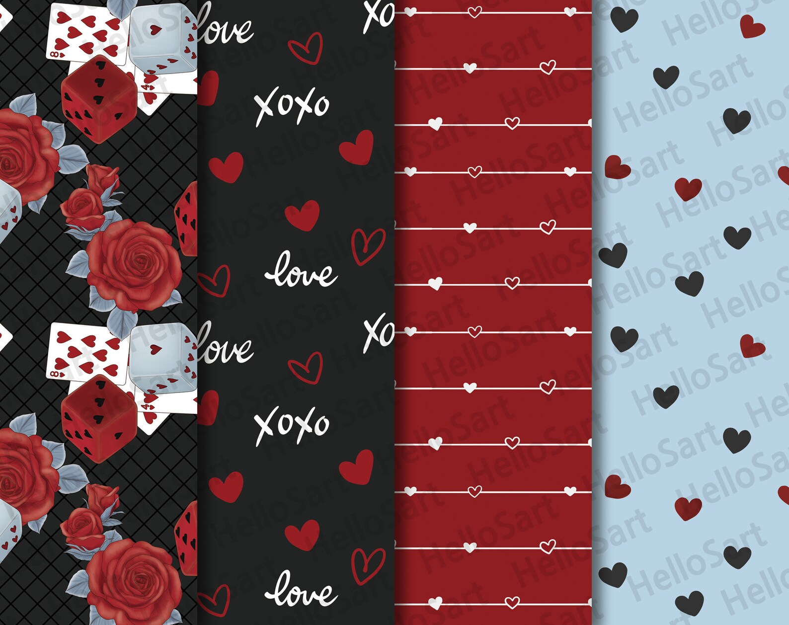 Queen of Hearts Digital Paper: Valentine Scrapbook Pattern (12x12, 8 ...