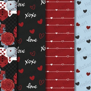 Queen of Hearts Digital Paper: Valentine Scrapbook Pattern (12x12, 8 ...
