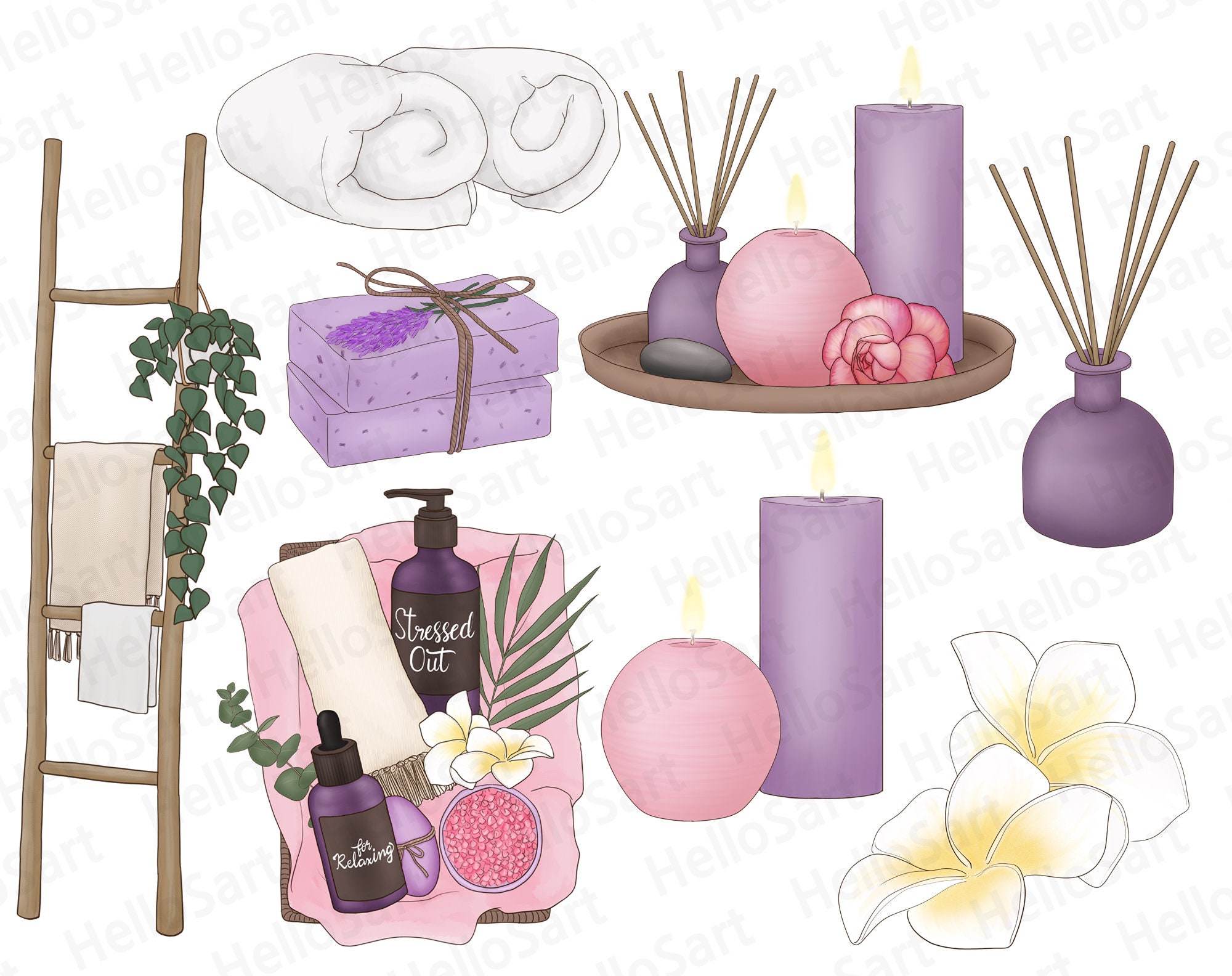 Relaxing Spa Day Clipart: Beauty & Bathroom Graphics (PNG) - Etsy