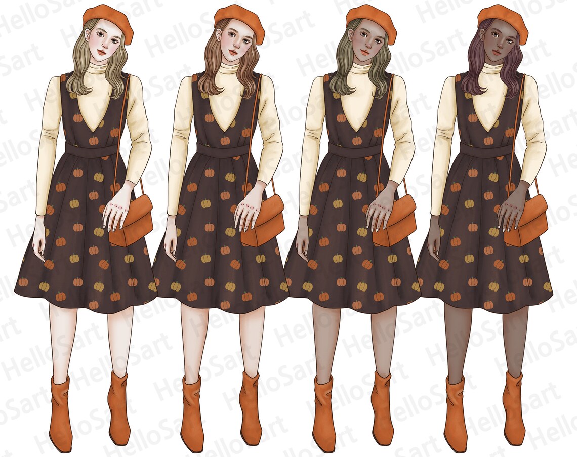 Pumpkin Clipart Fall Clipart Autumn Cozy Clipart Girl Clipart - Etsy