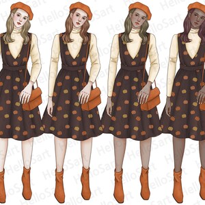 Pumpkin Clipart Fall Clipart Autumn Cozy Clipart Girl Clipart Woman ...
