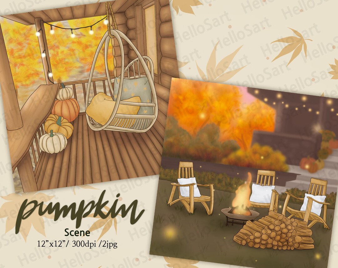 Pumpkin Fall Scene Cozy Autumn Scene Planner Graphic Planner Sticker ...