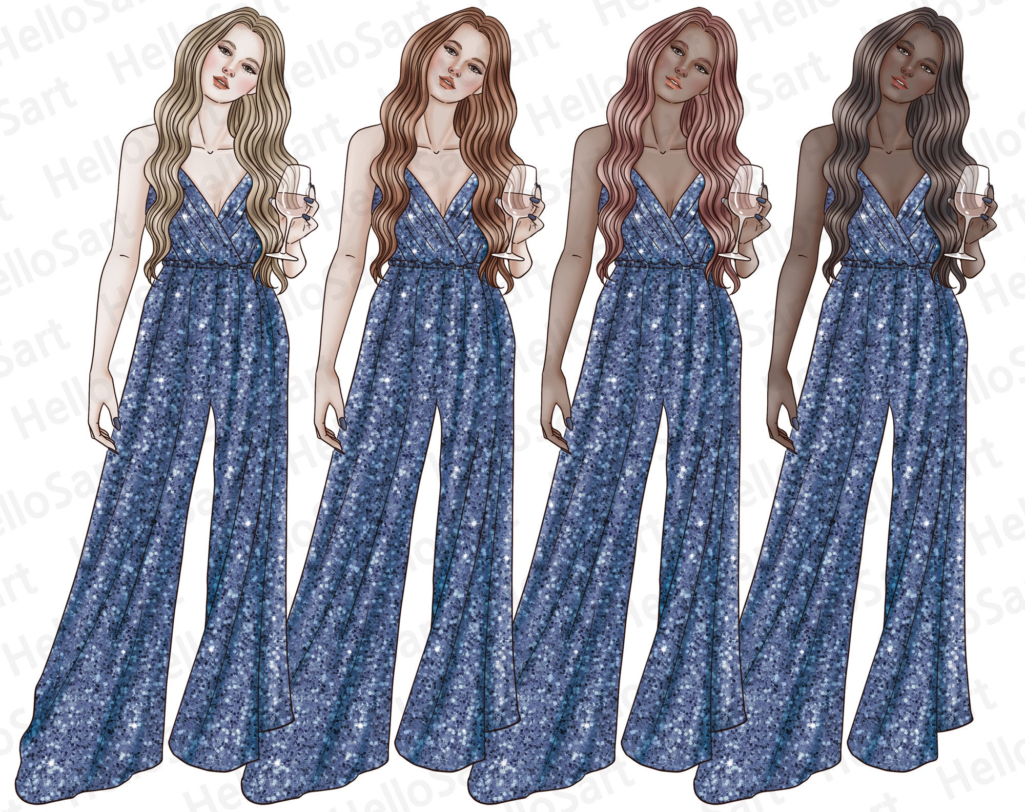 Happy New Year Clipart Holiday Clipart Party Clipart Girl - Etsy