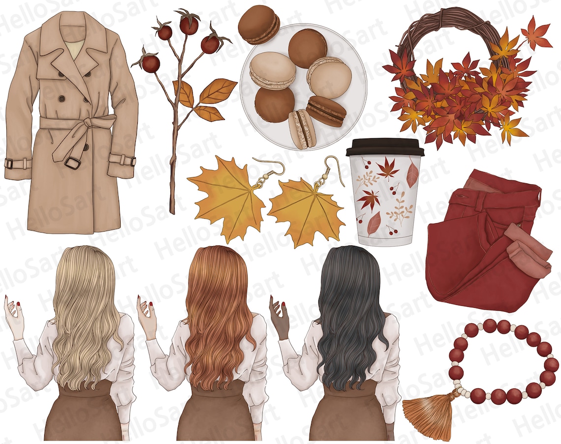 Autumn Leaves Clipart Fall Clipart Cozy Clipart Girl Clipart - Etsy