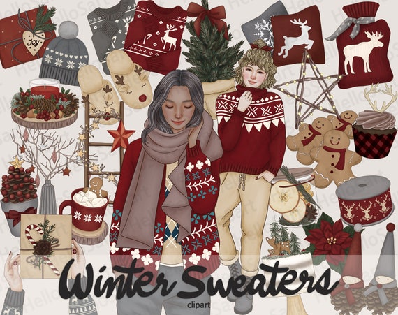 Winter Sweaters Clipart Christmas Clipart Cozy Clipart Girl | Etsy